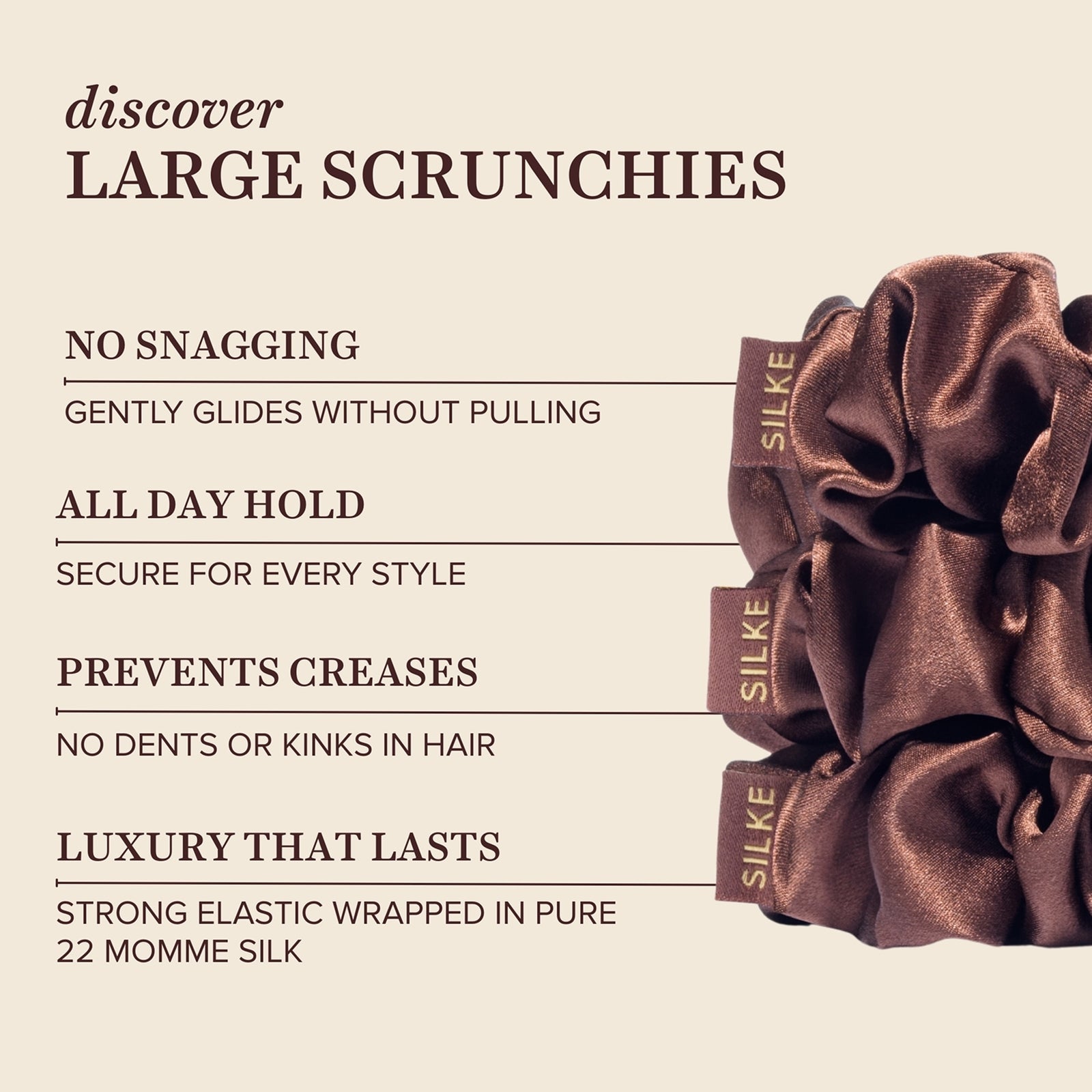 Large Brown Silk Scrunchies | For All Hair Types | SILKE London