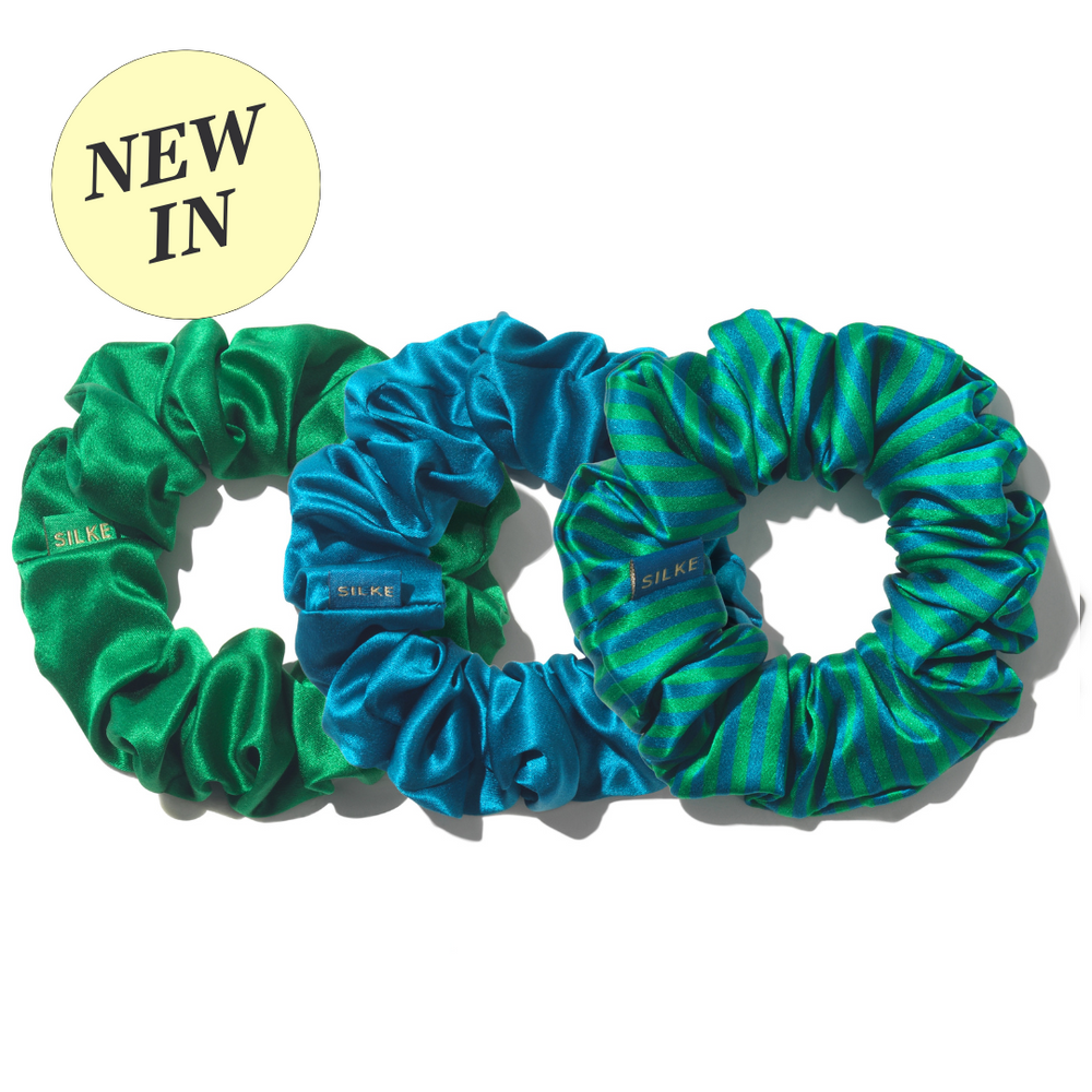 Large Blue & Green Silk Scrunchies | Isla Pack | SILKE London