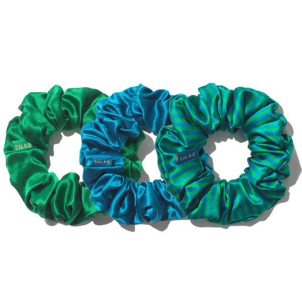 Large Blue & Green Silk Scrunchies | Isla Pack | SILKE London