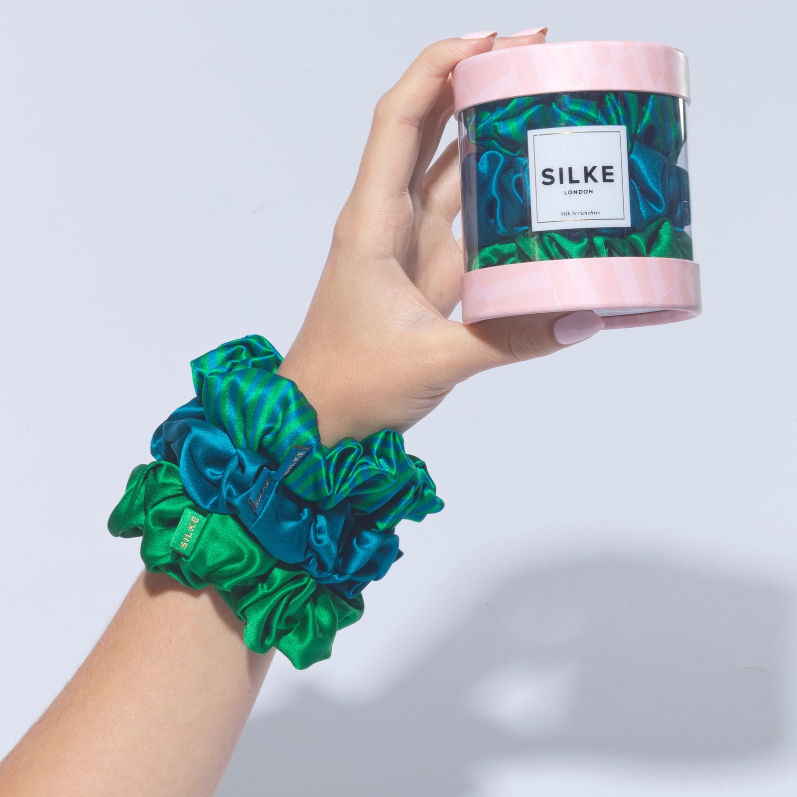 Large Blue & Green Silk Scrunchies | Isla Pack | SILKE London